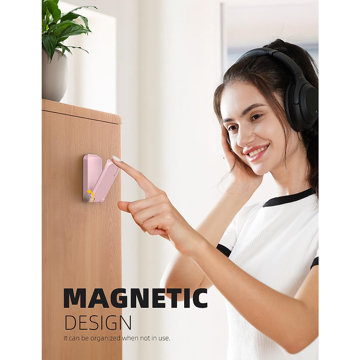 Lamicall Headphone Stand, Sticky Headset Hanger - Adhesive Headphone Holder Hook Mount, Headset Stand Holder Clip Under Desk, Earphone Clamp for Airpods Max, HyperX, Sennheiser, Pink