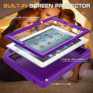 TOEVEK Kids Case for iPad 10th Generation 10.9 Inch, with Built-in Screen Protector and Pen Holder, Durable Shockproof Protective Cover for Apple iPad 10 Gen 10.9" 2022, Violet