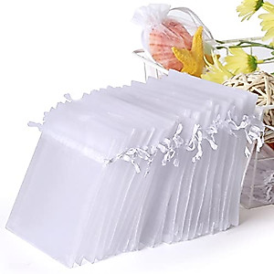 WenTao 100PCS 4x6 (10x15cm) Sheer Organza Bags, White Wedding Favor Bags With Drawstring, Premium Jewelry Pouches Party Festival Gift Bags Candy Bags