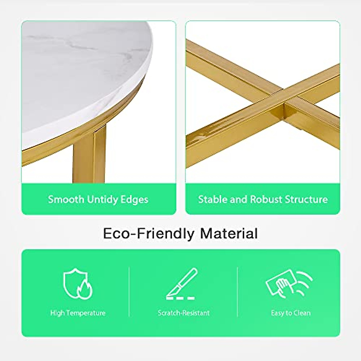 AZL1 Life Concept Modern Round Coffee Table for Living Room, Sofa Center Table for Dining Room, Modern Marble Tabletop with Gold Metal Legs, Marble.