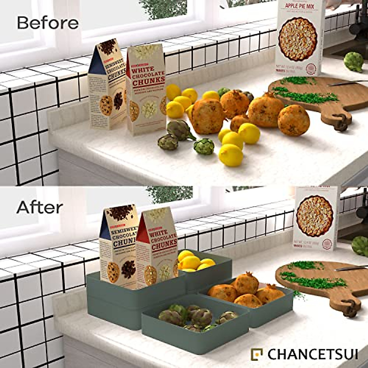 6 Pcs Stackable Drawer Organizer Set, 6.6" X 6.6" Square Plastic Vanity Drawer Organizers and Storage Bins,Desk Drawer Organizer Trays for Makeup,Bathroom Countertop,Office Drawer Divider,Forest Green