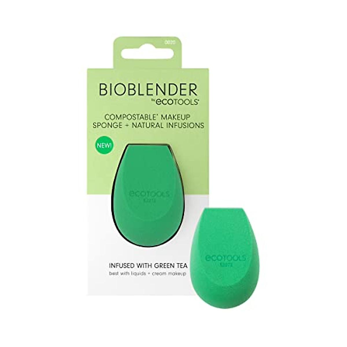 EcoTools Green Tea Bioblender, Compostable Makeup Blending Sponge, For Foundation & Base Coverage, Skin-Calming, Natural Infusion, Cruelty Free & Vegan, Packaging May Vary, 1 Count