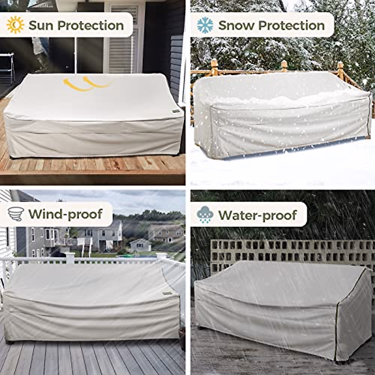 Pinktail 3-Seater Large Patio Sofa Cover, Heavy-Duty Waterproof 600D Oxford Outdoor Furniture Cover for Long Couch Bench All Weather Protection, Light Gray 34''D x 90''W x 32''H