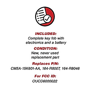 KeylessOption Keyless Entry Remote Car Ignition High Security Key Fob Replacement for Ford 164-R8007