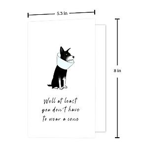 Heollaok Funny Recovery Card for Him Her, Humorous Get Well Soon Card for Friends, Well at Least You Don't Have to Wear a Cone Card, Cute Pug Cone Card