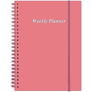 Weekly Planner Undated - Spiral Goal Planner Notebook, A5 To Do List Planner for Men and Women, PVC Hardcover, Elastic Closure,Inner Pocket, 8.3" x 5.8", Pink