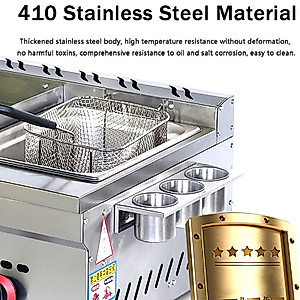 Commercial Gas Griddle, Countertop Flat Top Griddle Stainless Steel Grill, Teppanyaki Fry Pan with Adjustable Temperature, Kitchen LPG Gas Grill for Outdoor Catering