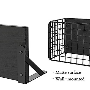 Aiyome, Wall Floating Shelves, Wall Mounted Shelf Set of 4, with Metal Baskets, Rustic Décor Style, Shelf for Bathroom, Kitchen, Bedroom, Storage, Living Room - Black.