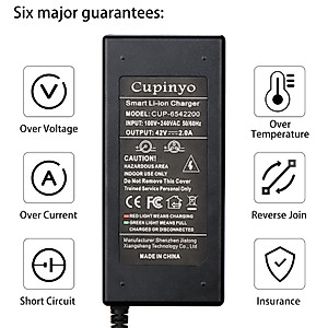 Cupinyo 42V 2A Universal Charger 1 Prong for 36V Lithium Battery Compatible with Most Brands with 5.5mm DC Plug