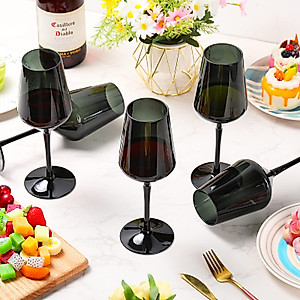 Mumufy 12 Pcs Stemmed Wine Glasses Black Plastic Stemmed Drinking Glasses 14 oz Glasses Drinkware Reusable Wine Glasses Set Wine Glassware for Party Wedding Restaurant Anniversary Birthday