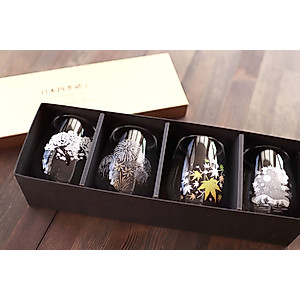 丸モ高木陶器 Japanese Four Seasons Color Changing Glass Cup Set, Magical Blooming Multi-purpose Glasses – Cherry Blossom, Fireworks, Autumn Leaves, Snowflakes