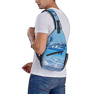 UNIOND Ocean sharks Printed Sling Bag Adjustable Cross Chest Bag Shoulder Backpack for Outdoor Travel