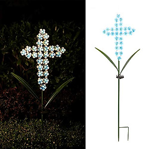 Joyathome Solar Cross Garden Stake Outdoor Lights, 40 Inch Solar Powered Cross Lights Stake with 24 LED Decorative Flower Lights for Remembrance Gifts