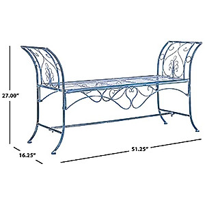 Safavieh PAT5002C Outdoor Collection Hadley Victorian Antique Bench, Mossy Blue