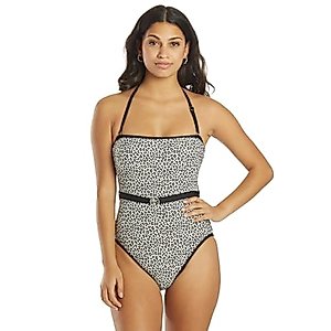 Michael Kors Mini Leopard Belted Bandeau One-Piece Black 6