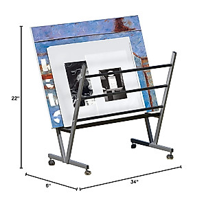 Art Expo Metal Art Professional Print Rack, Holds Posters, Prints, Canvas Art for Shows & Storage, Mobile with Rolling Casters Size 22"Hx34"Wx6"D