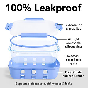 ECOBERI Glass Storage Containers with Lids, 5 Piece Set, 4.5 Cup, Meal Prep, Food Storage, Airtight, Leak-Proof, Safe for Microwave, Freezer, Oven, and Dishwasher
