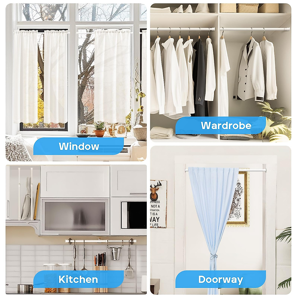 2PCS White Tension Rod Spring Curtain Rods 16 to 28 Inch Expandable Curtain Rod Spring Curtain Rod Spring Rods Tensions Rod Tension Curtain Rods spring tenstions curtain rod