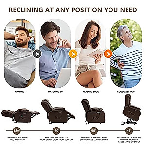 COOSLEEP Lay Flat Sleeping Dual OKIN Motor Lift Chair Recliners for Elderly with Heat and Massage Up to 350 LBS,Breathable Leather with Breathable microporous,USB Ports (Brown)