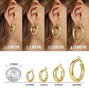 SHOWNII Chunky Gold Hoop Earrings, 14K Gold Plated Medium Chunky Tube Hoop Earrings for Women Lightweight Thick Hoops