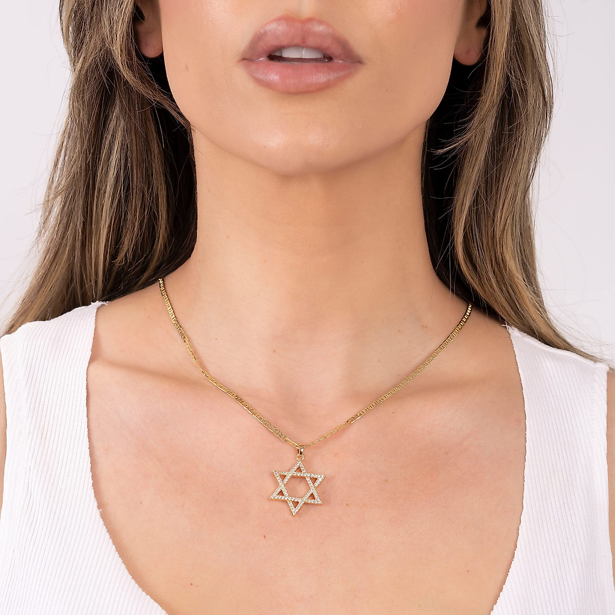 Barzel 18K Gold Plated Crystal Star of David Charm Necklace (20")