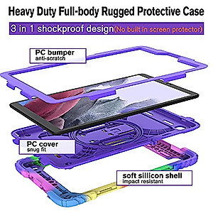 MENZO Samsung Galaxy Tab A7 Lite 8.7-inch Case 2021 Release, 3-Layer Shoulder Strap Rugged Protective Case with Holding Strap Rotating Stand for Samsung Galaxy Tab A7 Lite 8.7 (SM-T220/T225),Purple