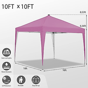 10 x 10 ft Pop-Up Canopy Tent Solar Power Led Light Portable Tailgating Party Tents Pink