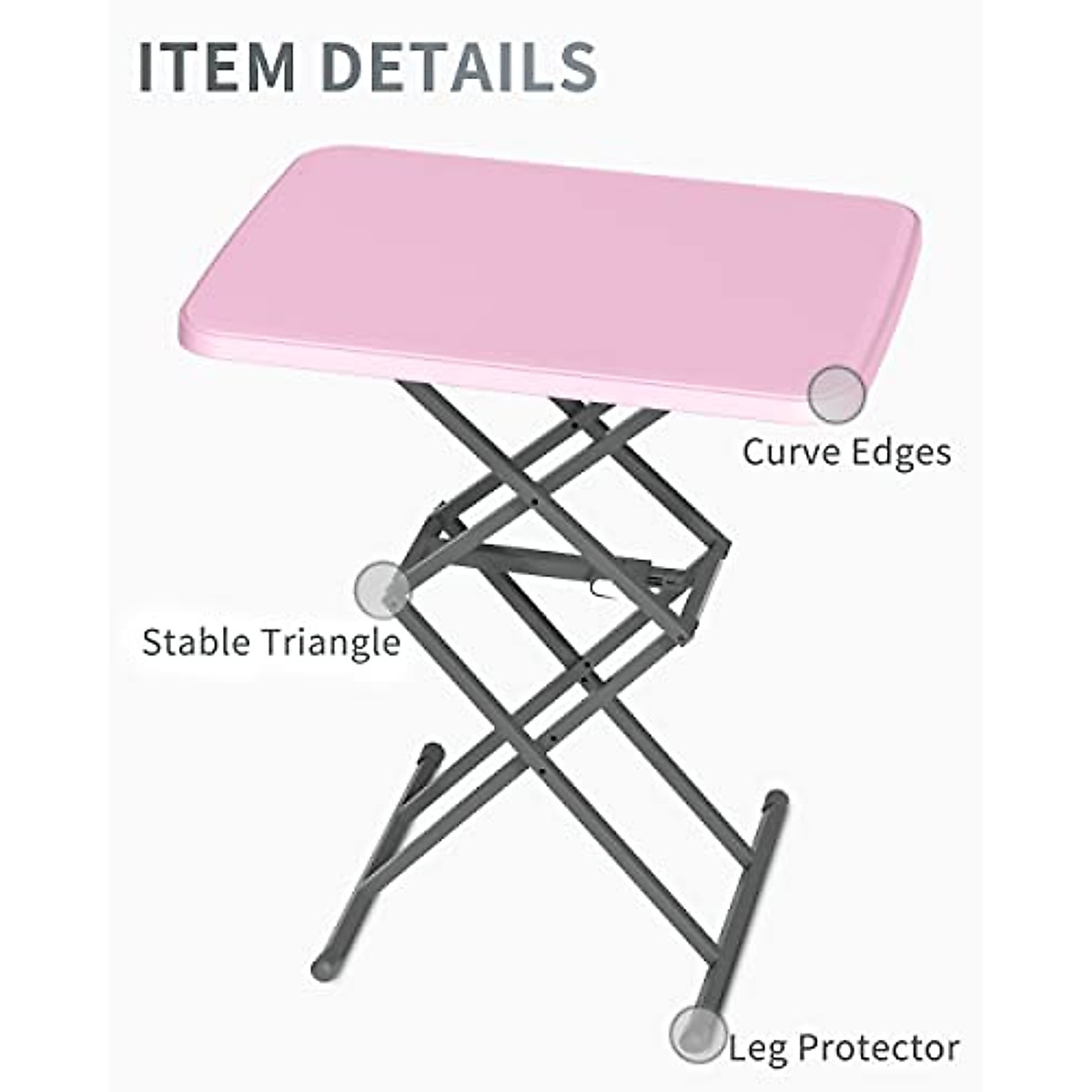 SOUNDANCE Small Folding Table, Adjustable TV Tray, Portable Dinner Table, Lightweight, Zero Assembly, Easy to Fold and Storage, Sturdy Desk for Home Garden Office Indoor Outdoor Use, Pink