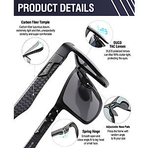 DUCO Square Polarized Sunglasses for Men LightWeight Carbon Fiber UV400 Protection Sun Glasses 8206