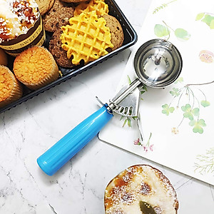 Portion Scoop - #16 (2 oz) - Disher, Cookie Scoop, Food Scoop - Portion Control - 18/8 Stainless Steel, Blue Handle