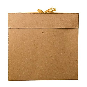 Square Gift Boxes with Lids Set of 4, Brown Kraft Gift Box with Ribbon, (8.7 Inch Medium), Presents Packing, Birthday, Wedding Party Favor Boxes.