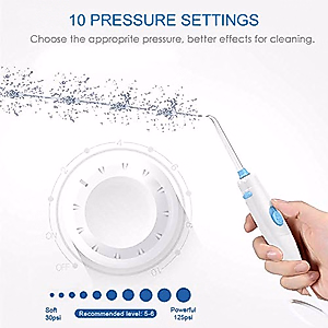 TUREWELL Water Flossing Oral Irrigator, 600ML Dental Water Teeth Cleaner 10 Adjustable Pressure, Electric Dental Oral Flosser for Teeth/Braces, 8 Water Jet Tips for Family (White)