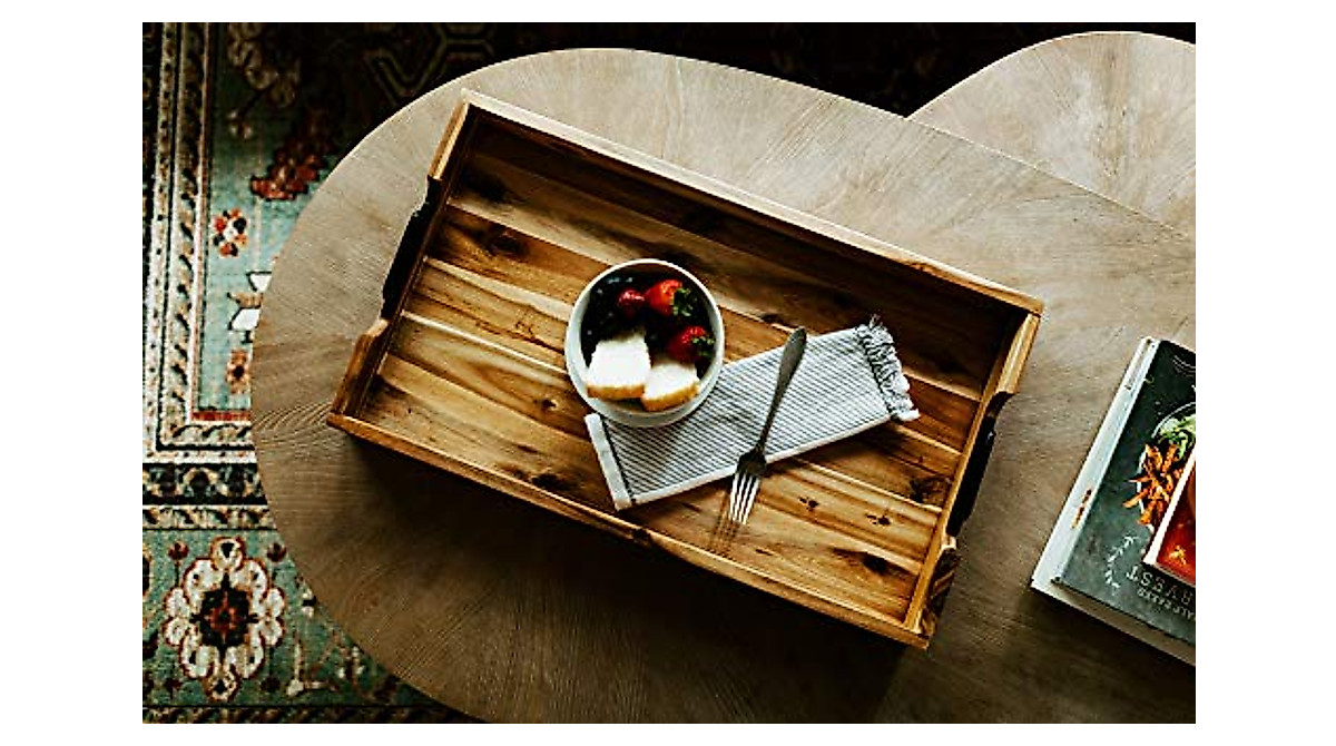 Villa Acacia Large Wooden Serving Tray 24 Inch with Handles