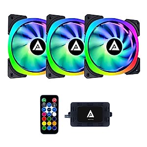 Apevia LP314L-RGB Lunar Pro 140mm Silent Dual-Ring RGB Color Changing LED Fan for Gaming with Remote Control, 32x LEDs & 8X Anti-Vibration Rubber Pads (3-pk)