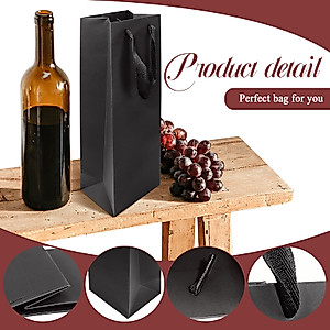 CZWESTC 20 Pack Kraft Paper Wine Bags with Handles Black Wine Bottle Bags BulkWine Gift Bags Shopping Bags Party Bags Retails Bags Whiskey Champagne Bottles Bags-3.5×4.3×13.8 in