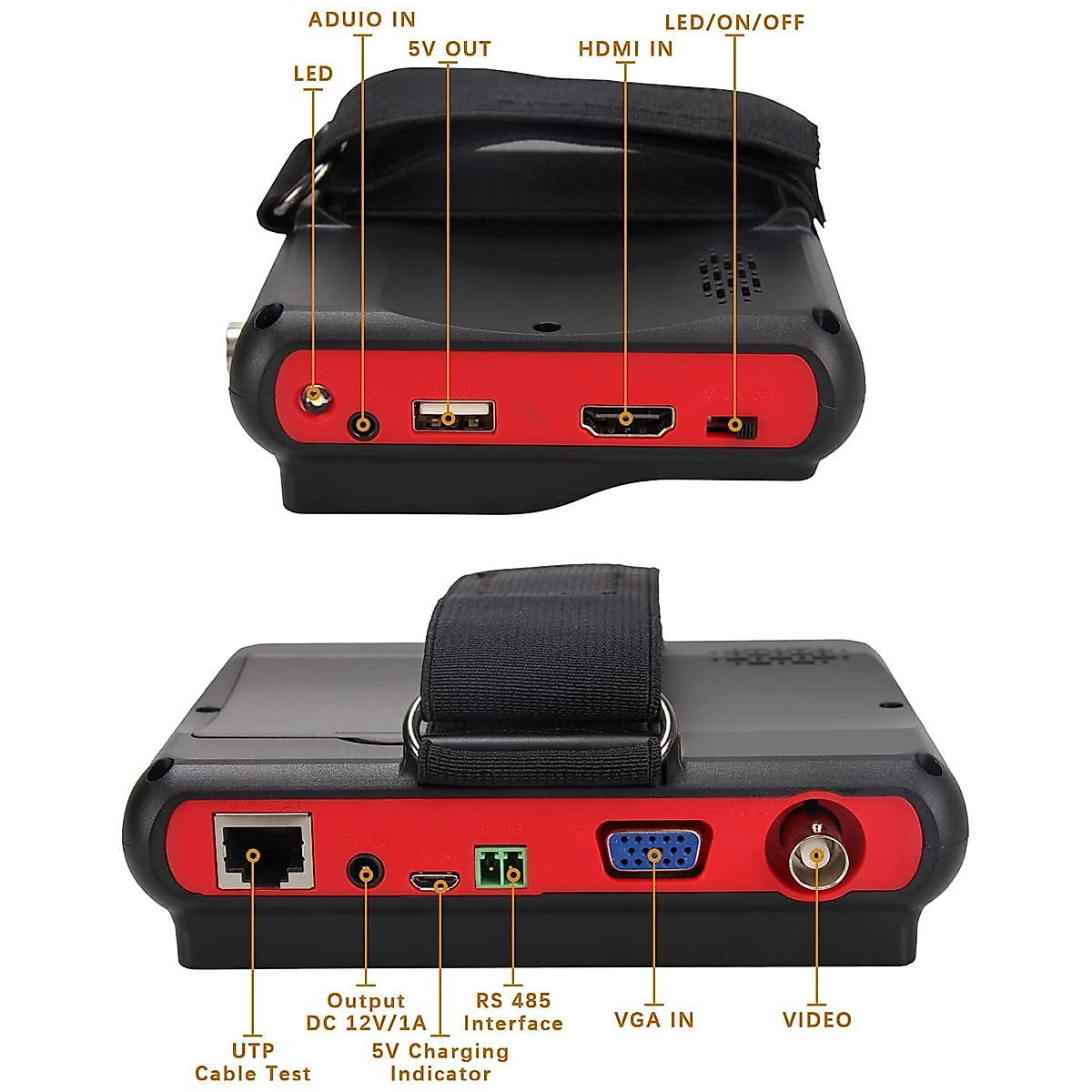 【Upgrade】 Portable Wrist CCTV Tester,5'' LCD Monitor,HDMI in &VGA in,Camera Debugging Helper
