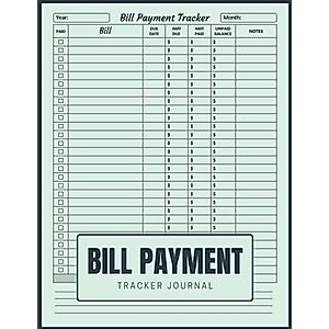 Bill Payment Tracker Journal: Monthly Bill Checklist to Track Your Expenses for 10 Years | Bills Payments Planner Notebook to Record Debt Payoff