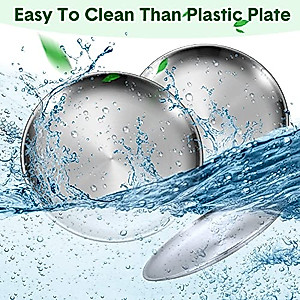 10 Pcs 18/8 Stainless Steel Plate 304 Stainless Steel Dishes 8 Inches Adult Plates Reusable Camping Plates Dishwasher Safe Feeding Serving Flat Plate Double Layers Round Dessert Plate (Silver)