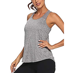 CNJUYEE Workout Tops for Women Soft Mesh Racerback Yoga Shirts Athletic Running Breathable Tank Grey