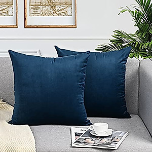 Yastouay 2 Pack Throw Pillow Covers, Navy Blue Decorative Pillow Covers, Solid Sofa Pillows, Soft Velvet Pillow Case, Square Accent Cushion Covers for Sofa Couch Bed Chair, 18 x 18 Inches