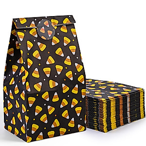 JOHOUSE 54PCS Party Favor Bags, Halloween Treat Bags Candy Corn Goodie Bags with Stickers Trick or Treat Bags for Kids Halloween Party Supplies 4.7" x 3.1" x 8.7"