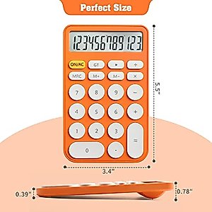AOAILION Standard Calculator 12 Digit with Large LCD Display and Big Buttons,Cute Calculator,Desktop Calculator for Office, Home, School (Orange+White)