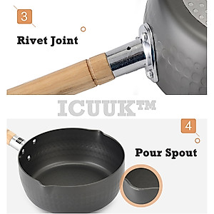 ICUUK Saucepan with lid, Hard-Anodized Non-Stick Aluminum, Small Sauce Pot - 2 Quart, Matte Black
