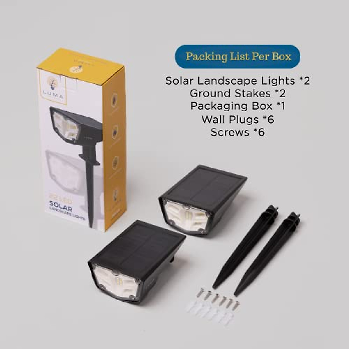 Luma Solar Outdoor Lights 2 Pack | Weatherproof Landscape Lighting with 22 LED Outdoor Lights for Patio, Yard | Garden & Wall Mount | 3 Modes Cool, Warm, Both + Rechargeable All-Night Battery