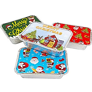 WorldBazaar Christmas Aluminum Food Containers with Lids Christmas Leftover Containers with Lids 36 PCS Disposable Santa Goodie Sacks Containers Christmas Winter Party Favors