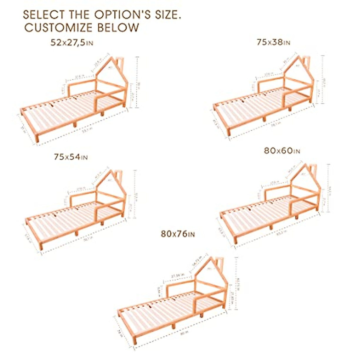 BUSYWOOD Toddler Bed - Alder Wood Bed for Kids - Montessori Twin Bed - Montessori Bed - House Bed Frame - Montessori Full Size Bed Frame (Model 3, Legs&Slats, Natural Wood)