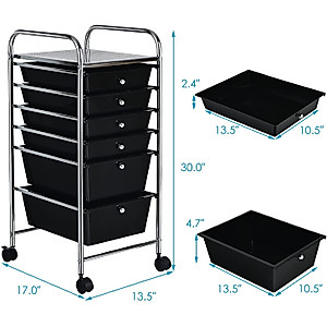 FANTASK 6-Drawer Rolling Storage Cart, Multipurpose Mobile Utility Storage Organizer for Home Office School (Black)