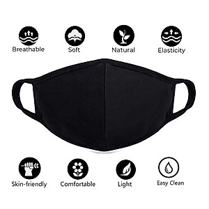 comfso 8 Pack Organic Cotton Face Cover Washable and Reusable - Black Travel Face Mask, Mouth Protection Cloth Masks with Nose Bridge Wire - Soft Fabric for Women Men Outdoor