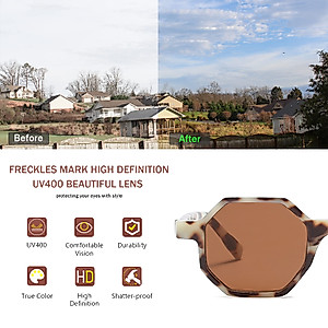 Freckles Mark Retro Hexagon Sunglasses for Men Women Vintage Small Square Glasses (Brown/Tortoise)