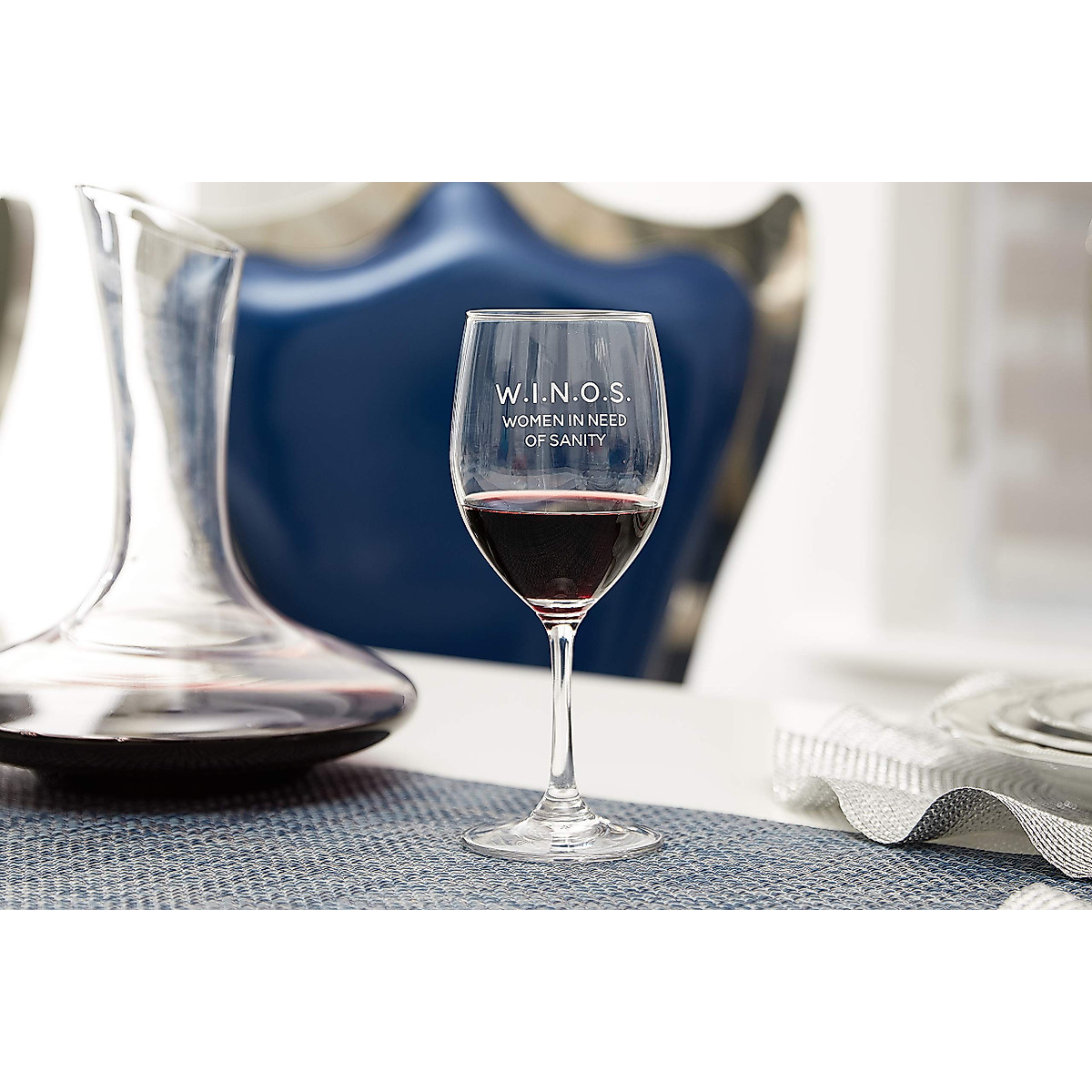 Lushy Wino –W.I.N.O.S. Women In Need Of Sanity. Cute, Novelty, Etched Stemmed, Large 16-Ounce Wine Glass with Funny Sayings in Gift Box